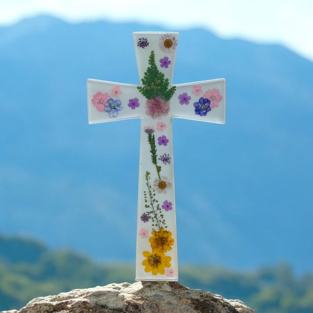 White Epoxy Resin Handcrafted Handmade XL Traditional Flared Cross That ...