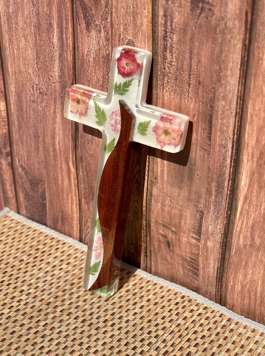 Pink and Red Flowers With White Epoxy Resin Black Walnut Wood Handmade ...