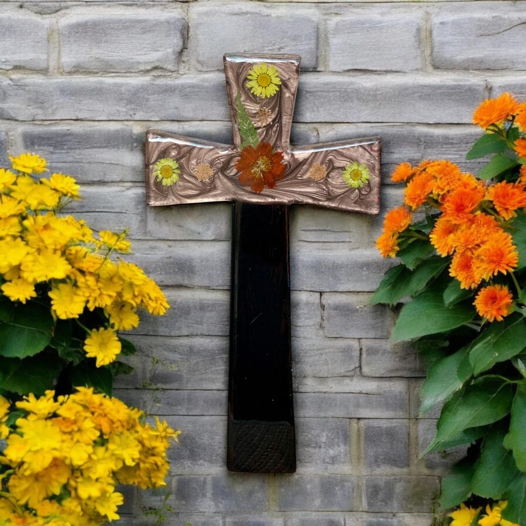 XL Yellow and Orange Flowers With Bronze/rose Gold Epoxy Resin Exotic ...