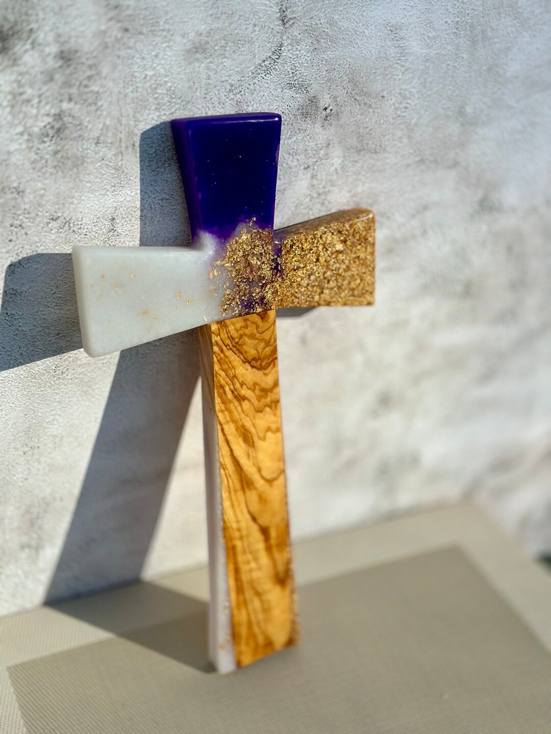 XL Large Purple, White and Gold Flakes Epoxy Resin Olive Wood Handmade ...