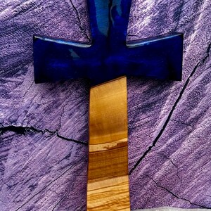 XL Royal Navy Blue Epoxy Resin Olive Wood Traditional Flared XL Cross ...