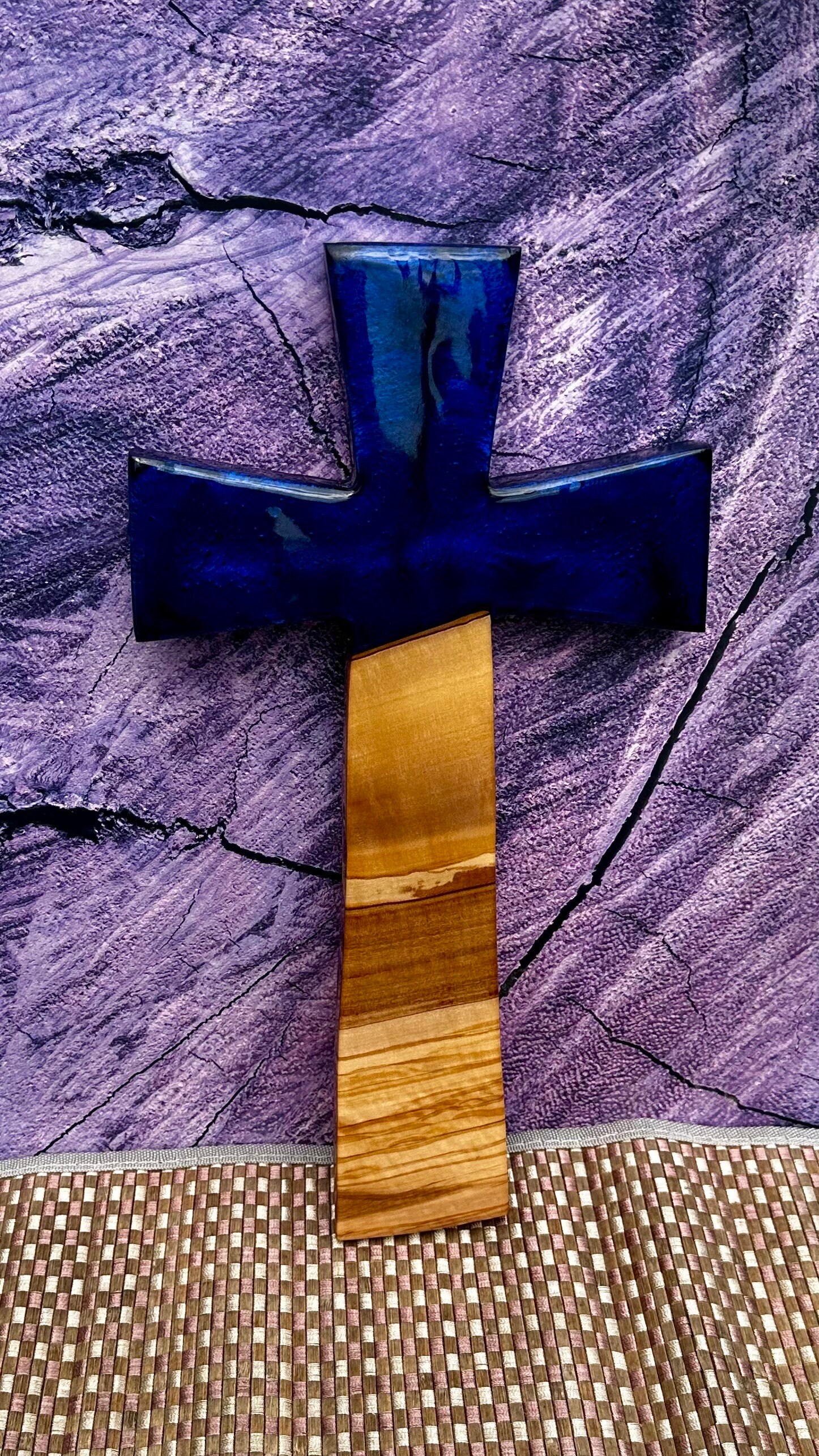 XL Royal Navy Blue Epoxy Resin Olive Wood Traditional Flared XL Cross ...
