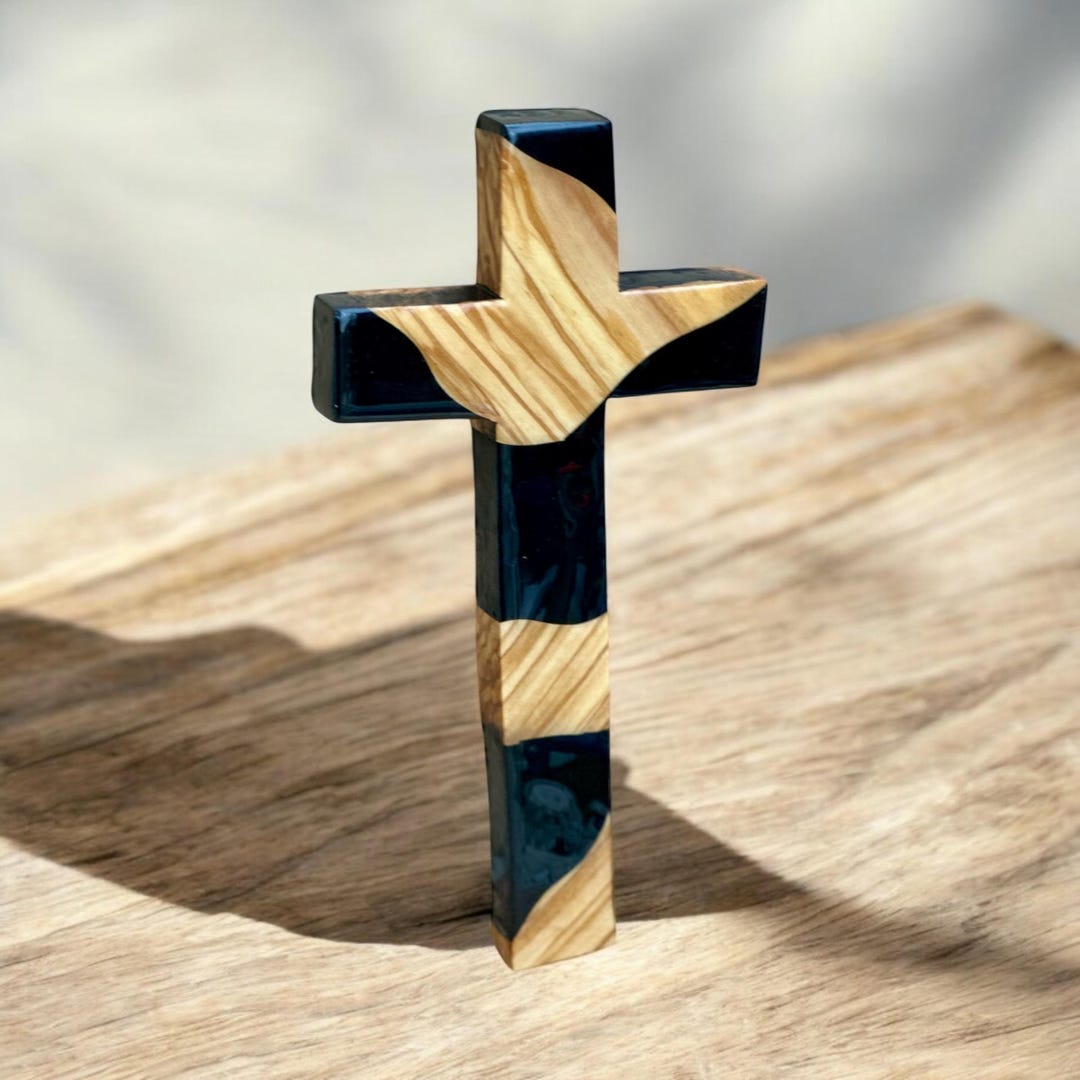 Black Epoxy Resin Olive Wood Handmade Traditional Cross That Hangs on ...