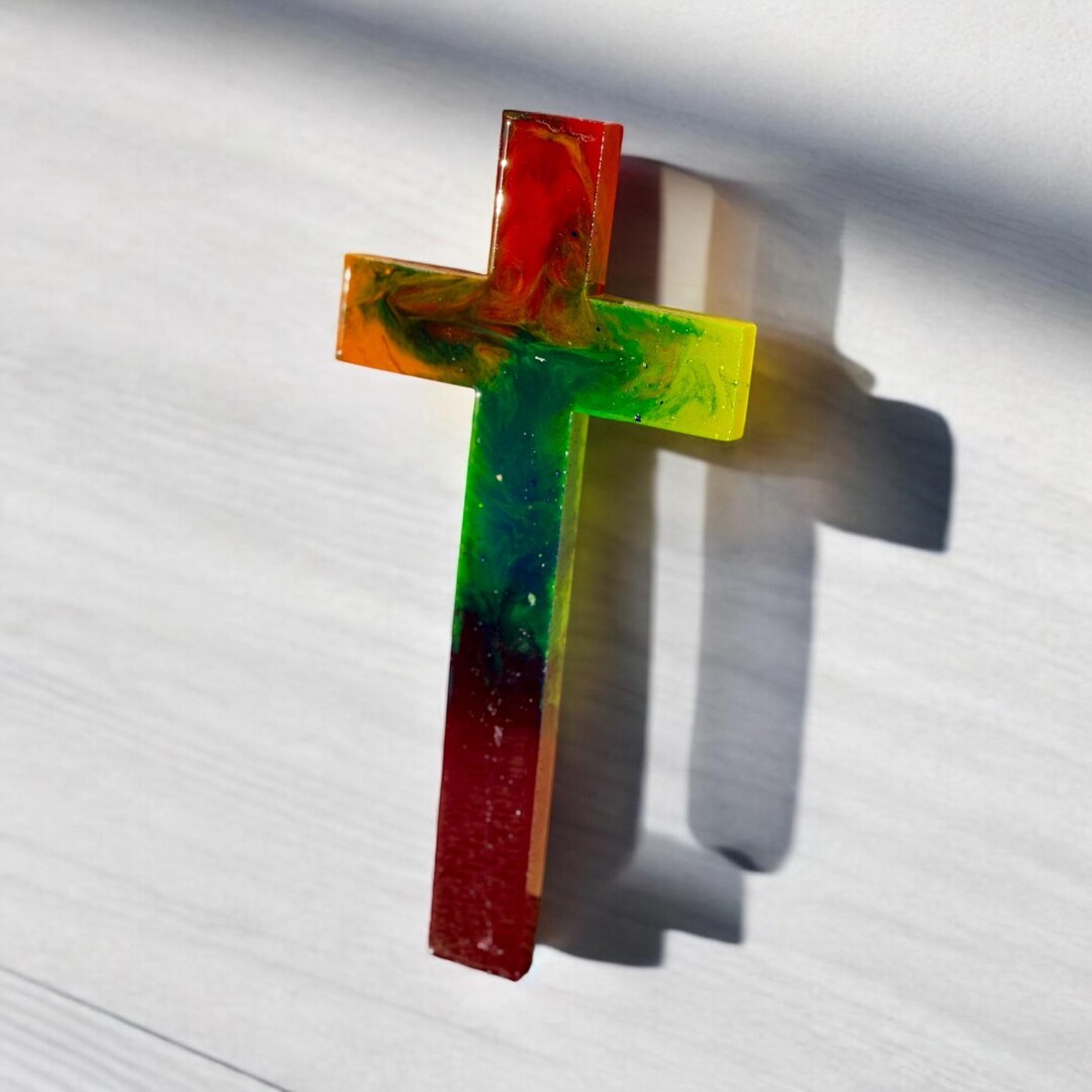 Neon Tie-die/rainbow Bright Epoxy Resin Swirls Traditional Cross That ...