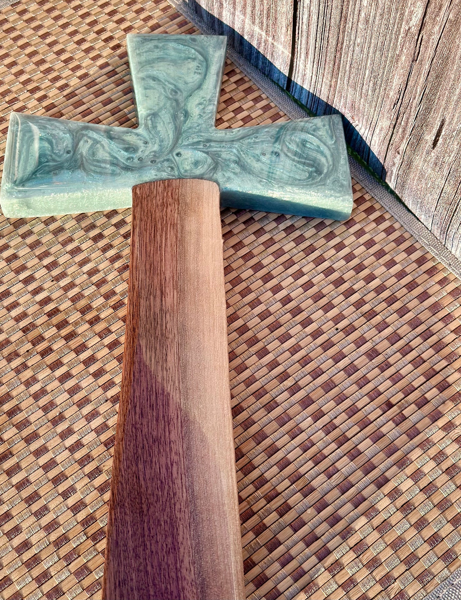 XL Large Sage Green Epoxy Resin Black Walnut Wood Handmade Flared Cross ...