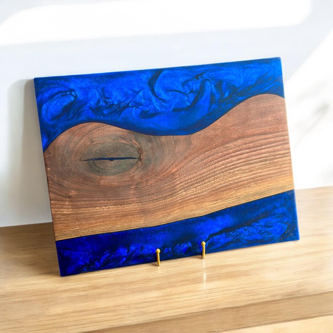 Personalized Charcuterie Board Royal Navy Blue Epoxy Resin Black Walnut ...