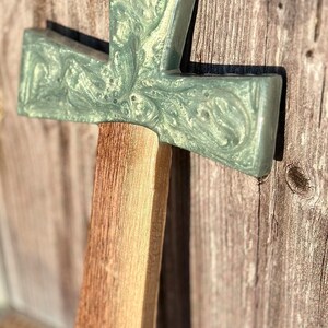 XL Large Sage Green Epoxy Resin Black Walnut Wood Handmade Flared Cross ...