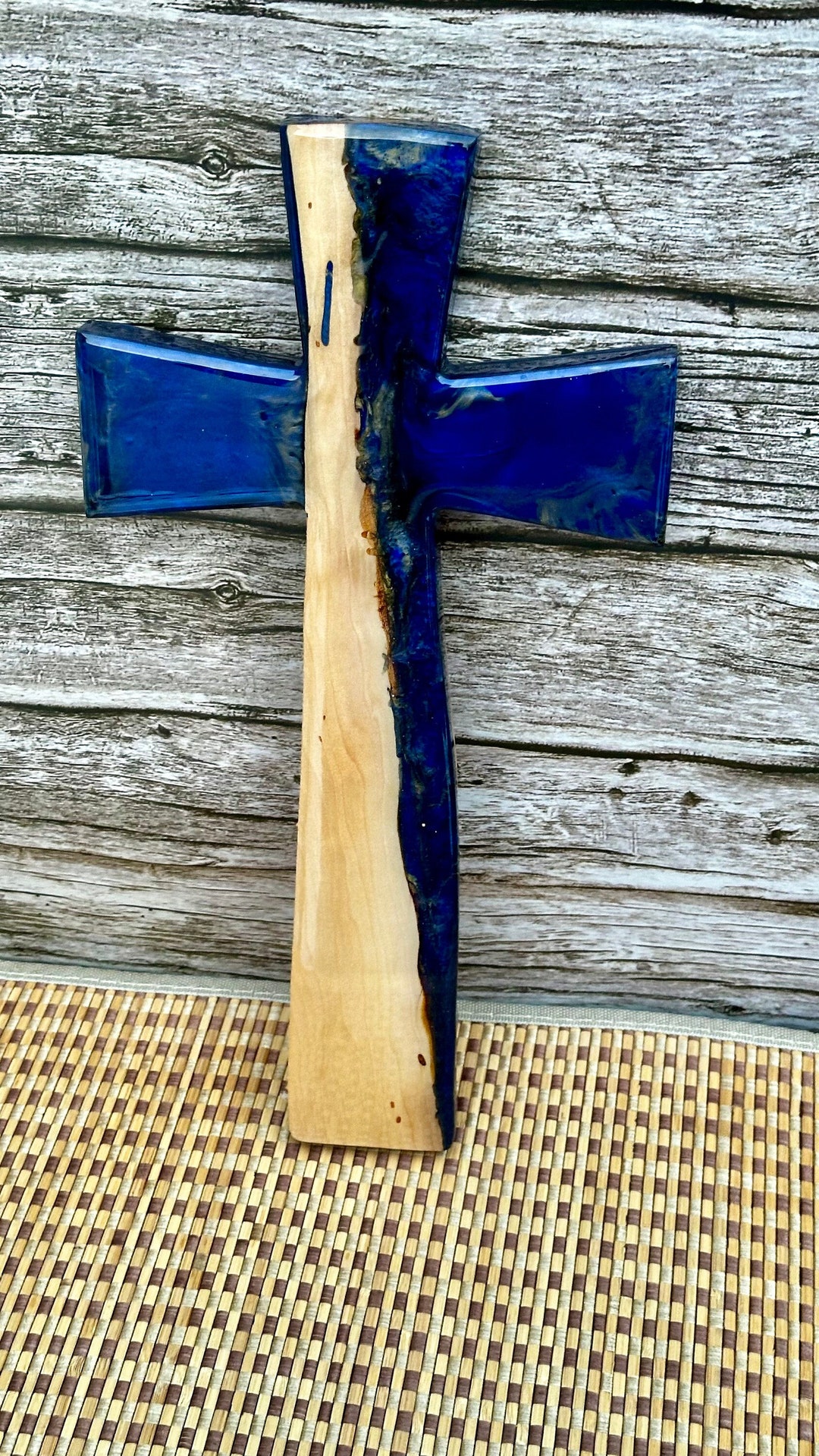 Navy Blue With Gold Swirls Epoxy Resin Maple Wood Handmade Traditional ...