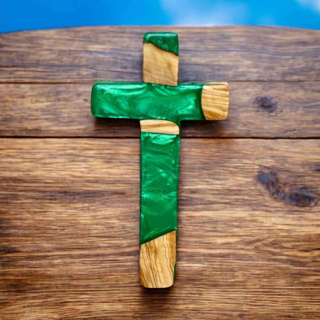 Emerald Green Epoxy Resin Olive Wood Handmade Traditional Cross That ...