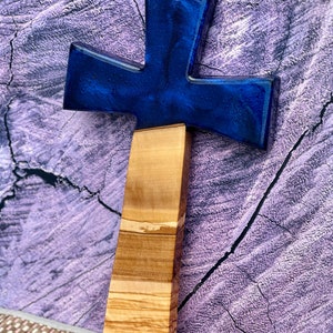 XL Royal Navy Blue Epoxy Resin Olive Wood Traditional Flared XL Cross ...