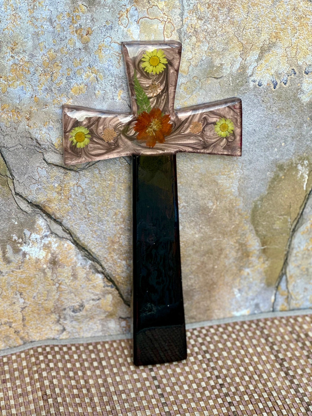 XL Yellow and Orange Flowers With Bronze/rose Gold Epoxy Resin Exotic ...