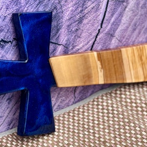 XL Royal Navy Blue Epoxy Resin Olive Wood Traditional Flared XL Cross ...