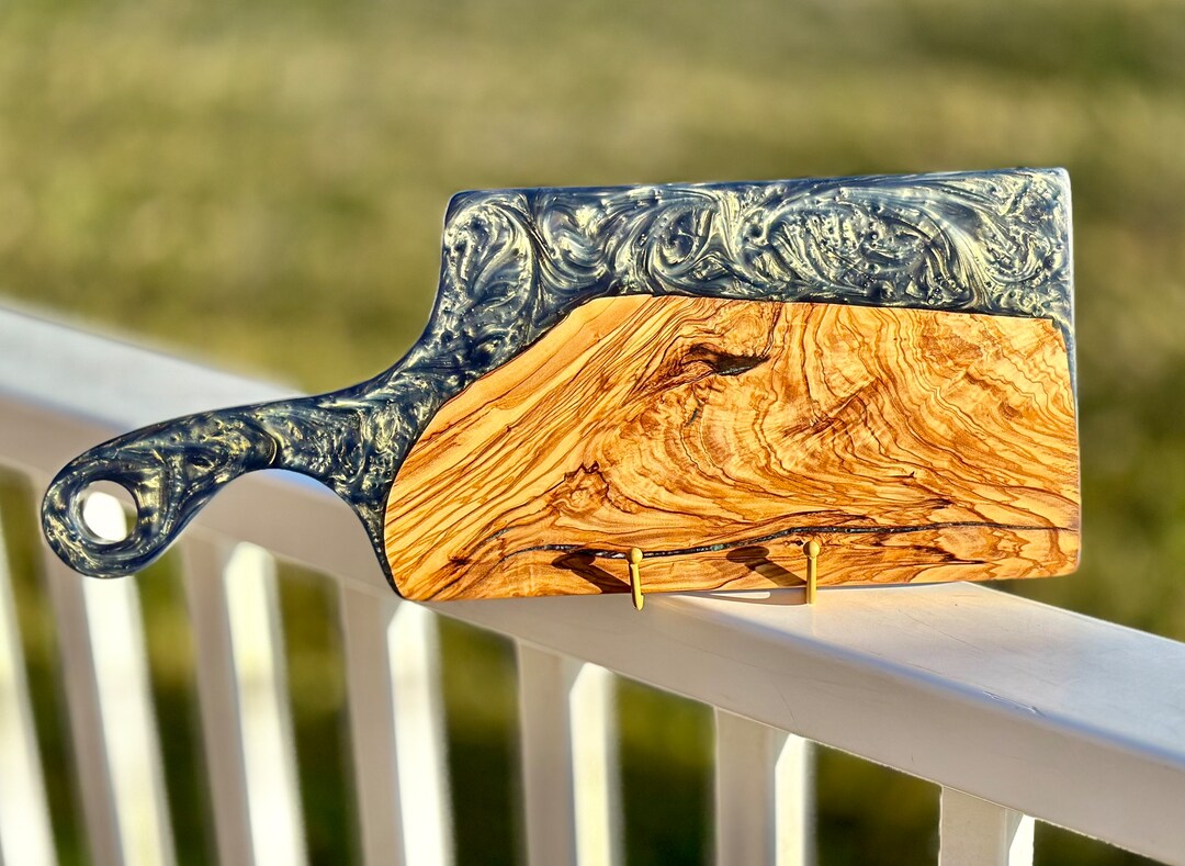 Mystic Green Blue Iridescent Swirls Epoxy Resin Olive Wood Cutting ...