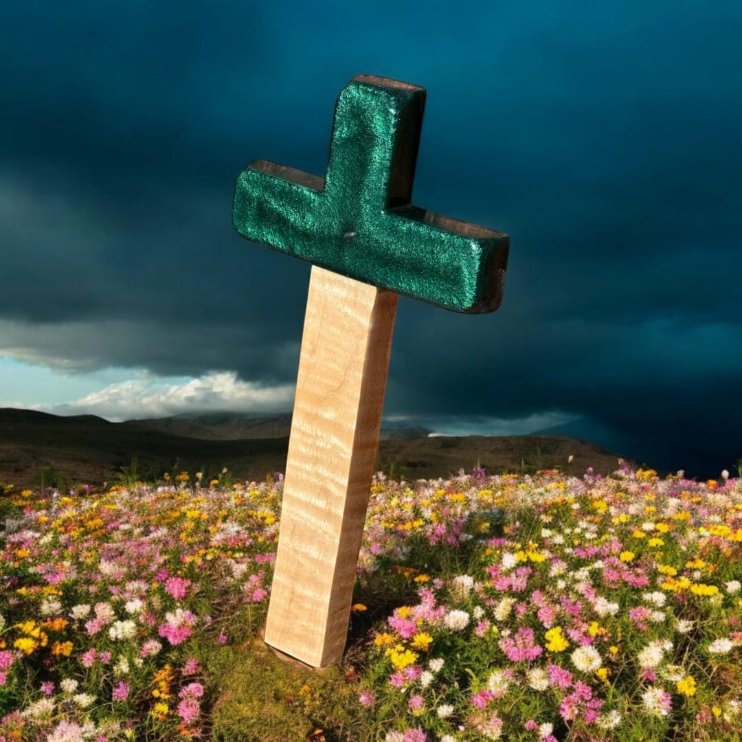 Emerald Green Curly Maple Wood Handmade Traditional Cross That Hangs on ...