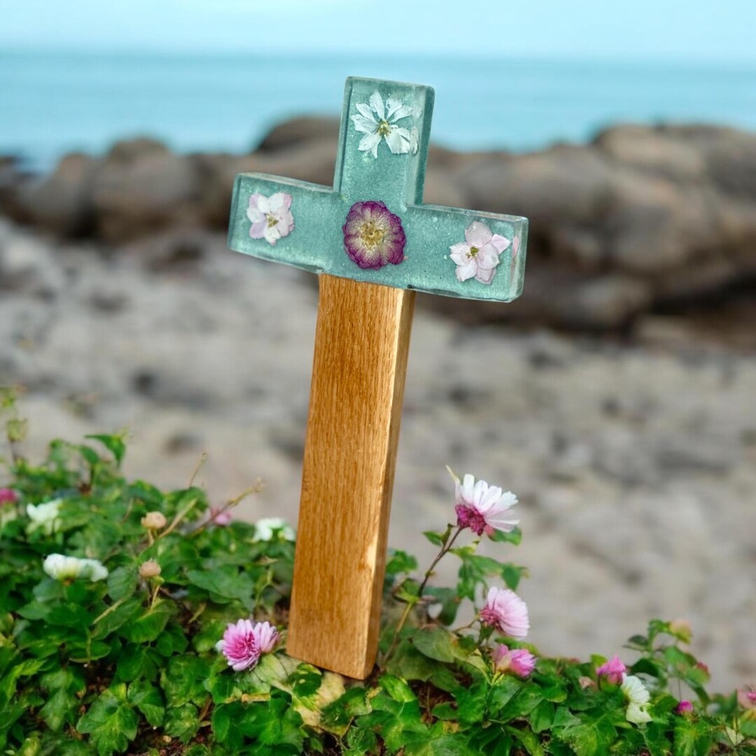 Sage Mint Green With Flowers Oak Wood Handmade Traditional Cross That ...