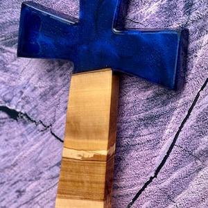 XL Royal Navy Blue Epoxy Resin Olive Wood Traditional Flared XL Cross ...