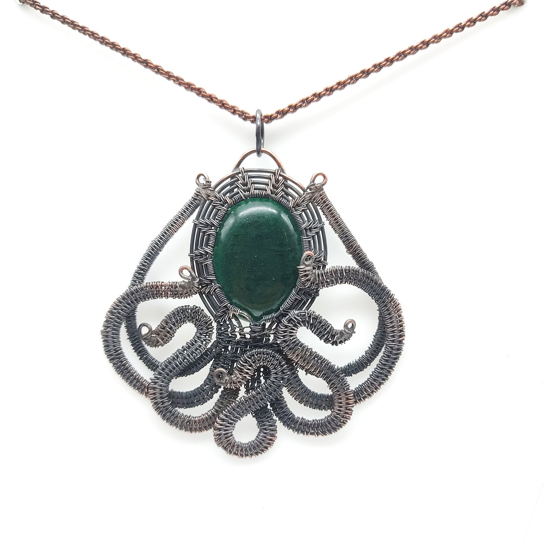 Nephrite Jade Octopus Copper Pendant Wire Wrapped Pendant Christmas Day ...