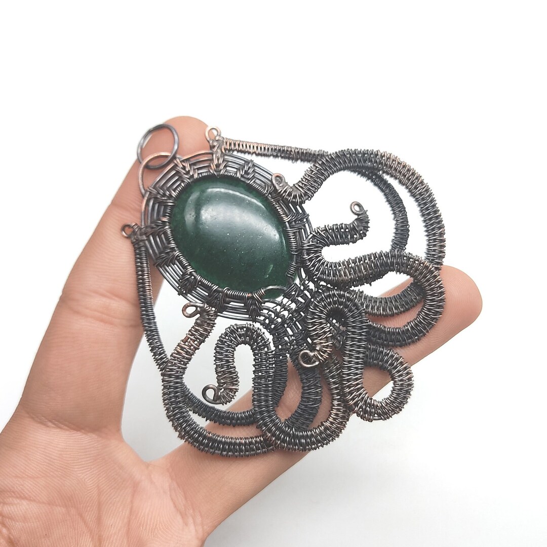 Nephrite Jade Octopus Copper Pendant Wire Wrapped Pendant Christmas Day ...