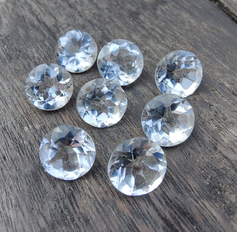 AAA+ Quality Natural Crystal Quartz Gemstone: Round Shape Faceted Cut ...