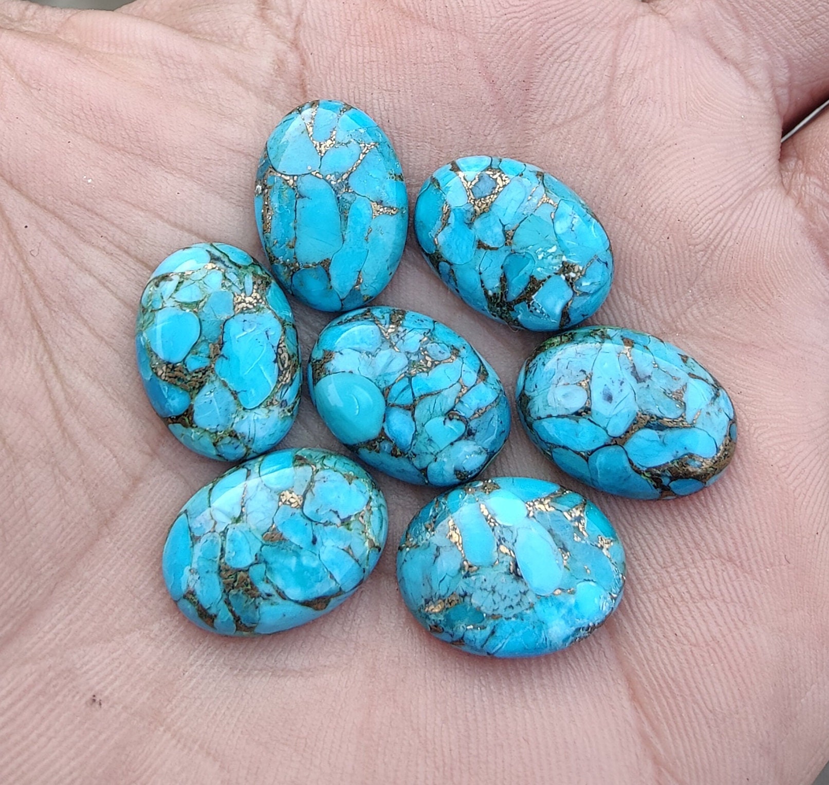 AAA+ Quality Natural Blue Copper Turquoise Cabochon: Oval Flat Back ...