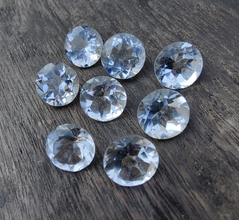 AAA+ Quality Natural Crystal Quartz Gemstone: Round Shape Faceted Cut ...