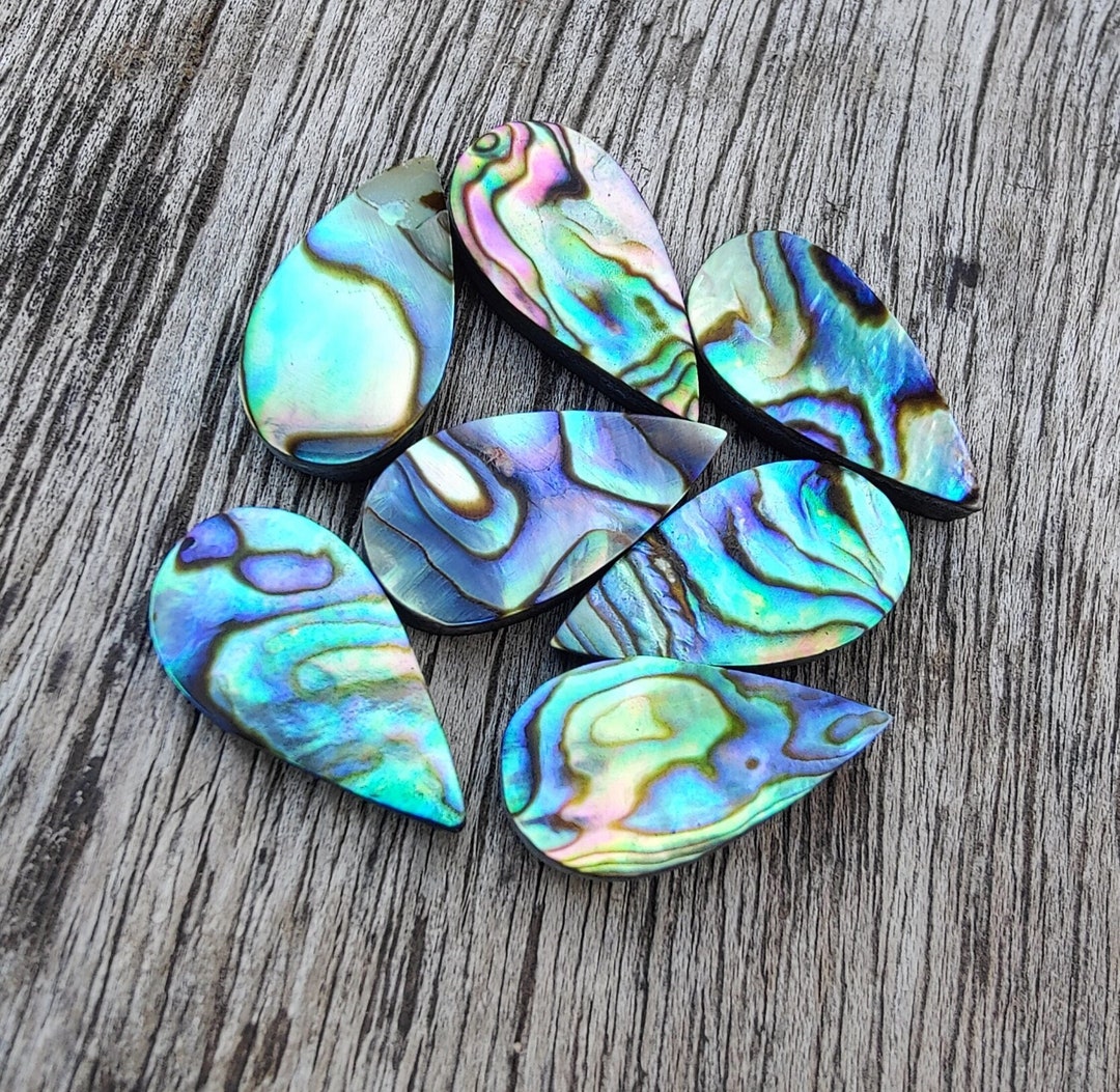 AAA+ Quality Natural Abalone Shell Long Pear Shape Cabochon Flat Back ...