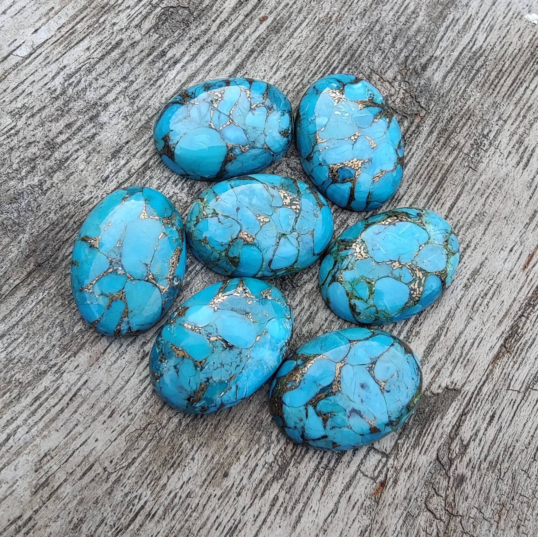 AAA+ Quality Natural Blue Copper Turquoise Cabochon: Oval Flat Back ...