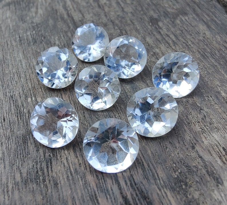 AAA+ Quality Natural Crystal Quartz Gemstone: Round Shape Faceted Cut ...