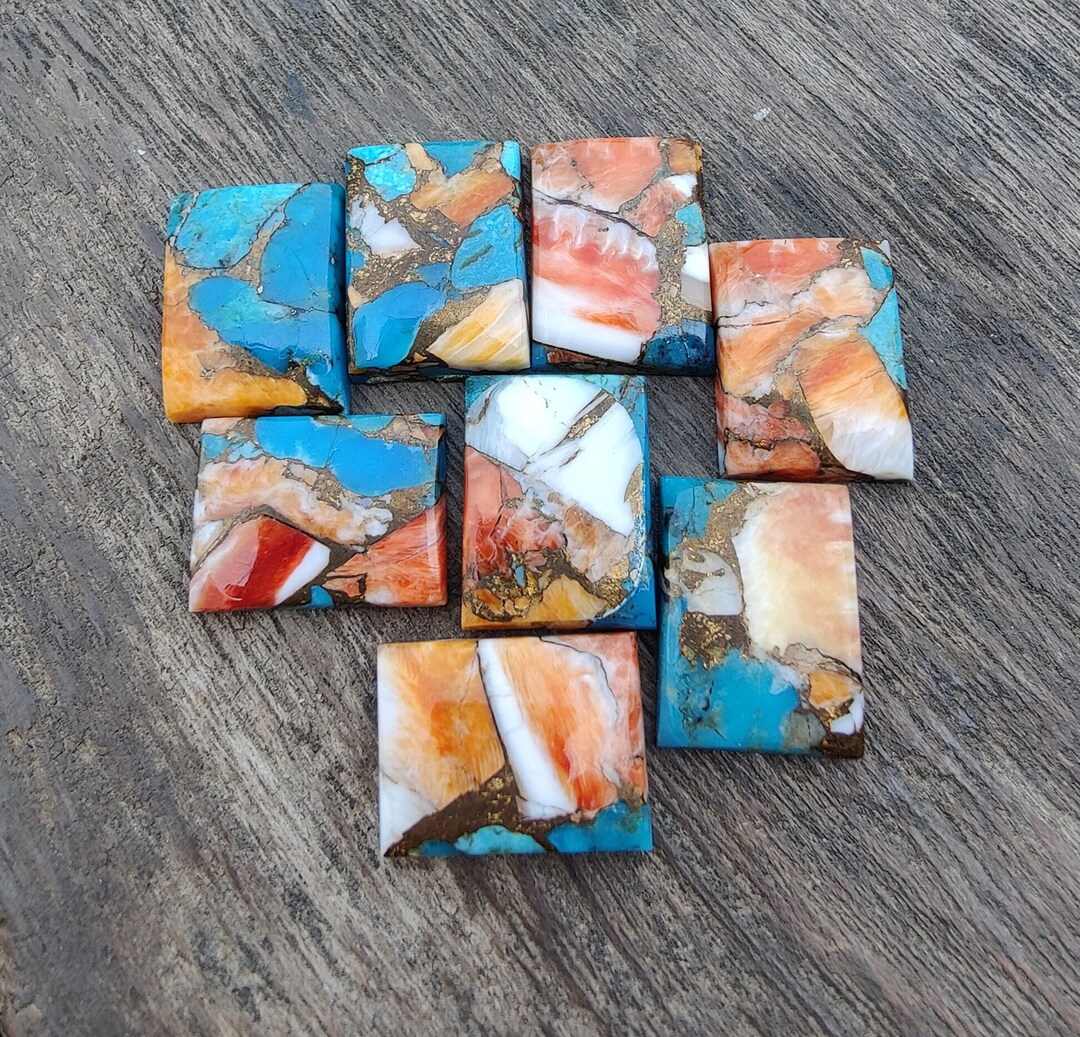 Natural Spiny Oyster Turquoise Rectangle Shape Cabochon Flat Back ...