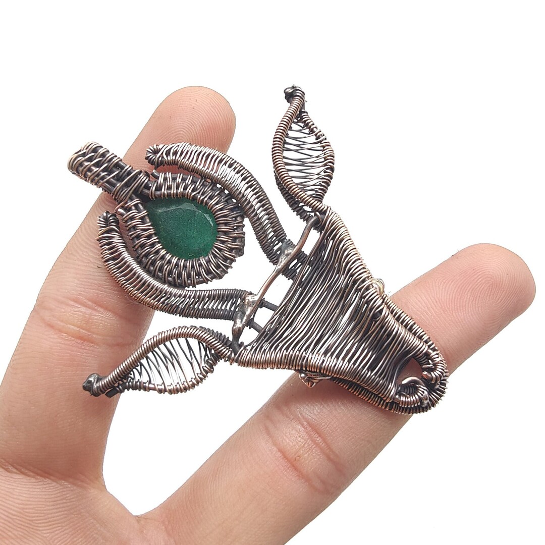 Emerald Faceted Cut Pendant Copper Wire Wrapped Jewelry Bull Face ...