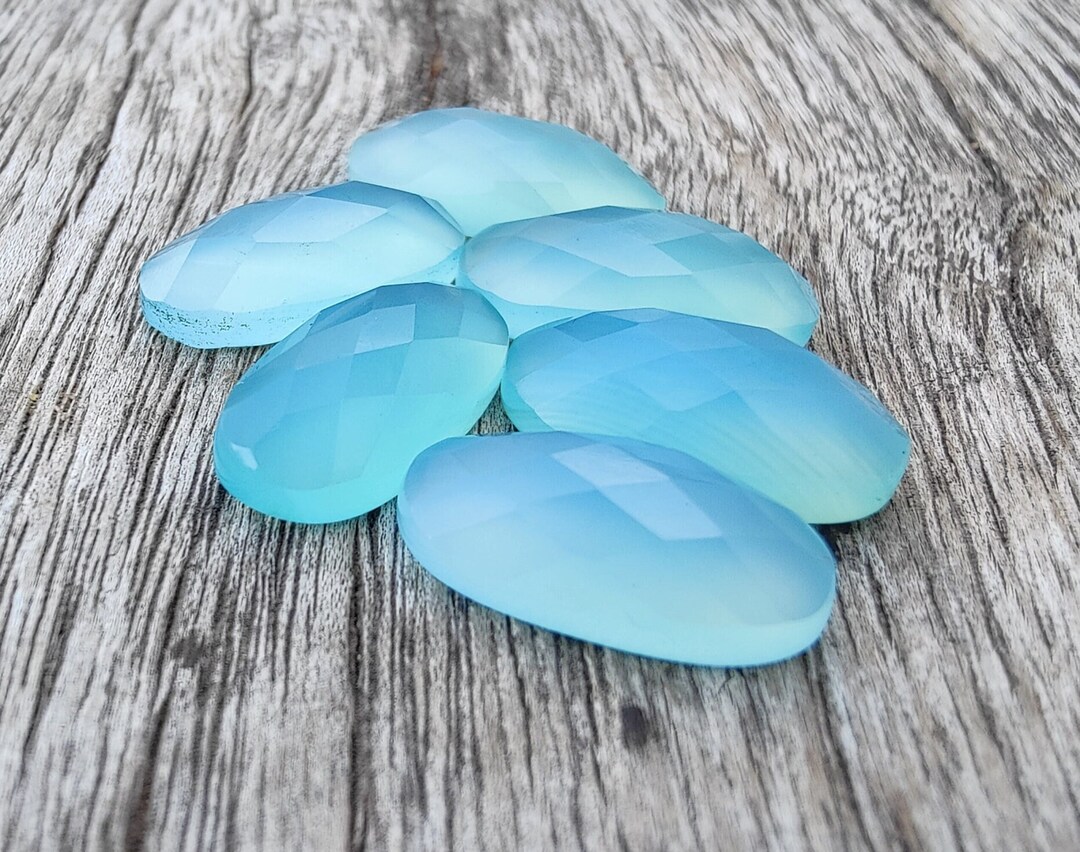 AAA+ Quality Natural Blue Chalcedony Beda Shape Checker Cut Flat Back ...