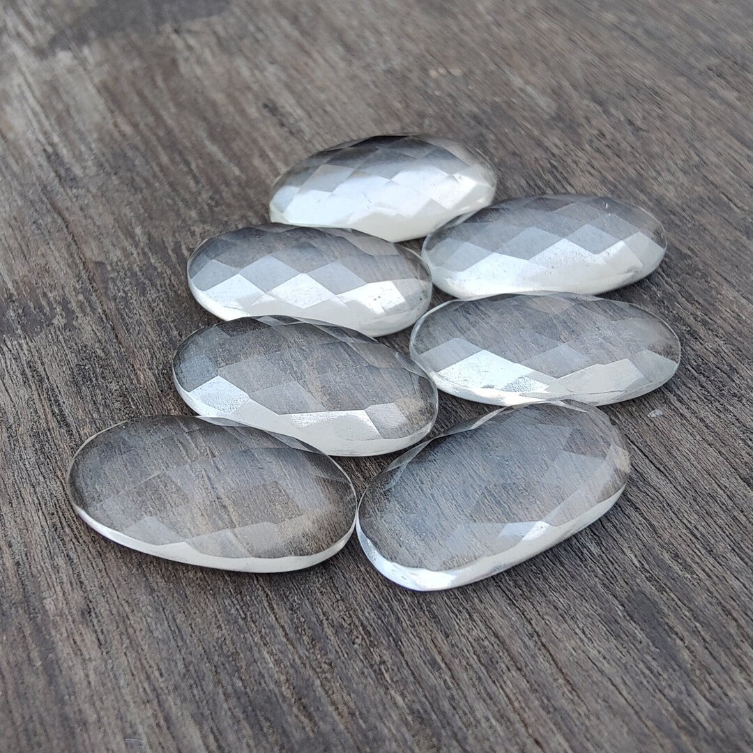 Natural Crystal Quartz Beda Shape Checker Cut Flat Back Big Oval Shape ...