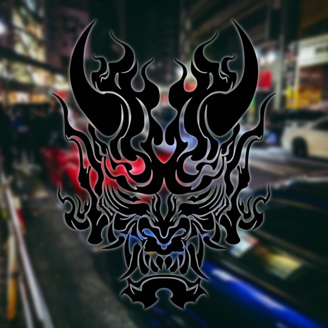 JDM Flame Oni Mask Vinyl Decal Japanese/ Text/ Banner/ Exhaust/ Ninja ...