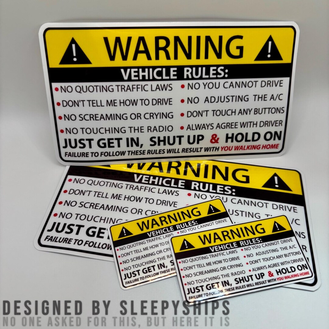 Funny Car Warning Stickers (4ct) – Vehicle Rules Decal, No Touching ...