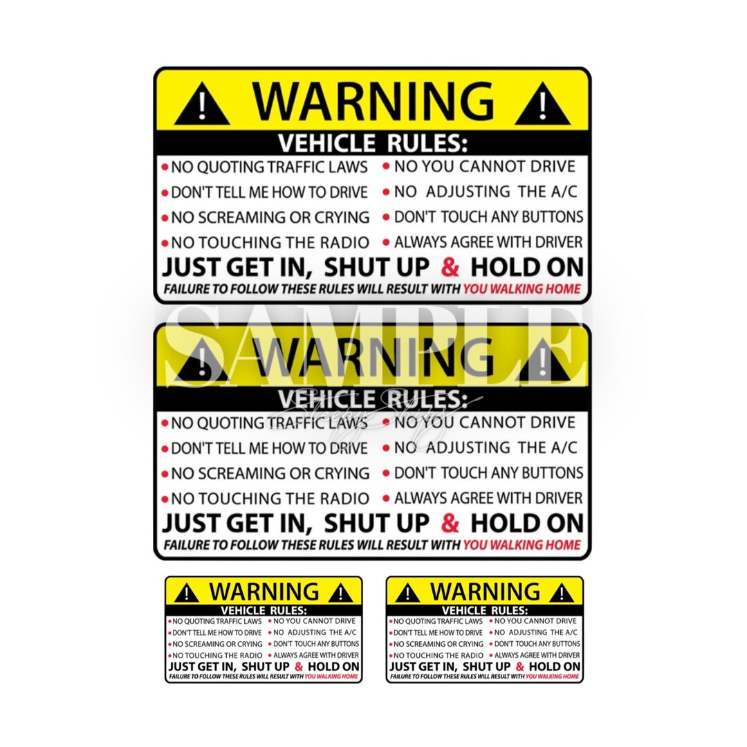4pcs Hilarious Af Warning Vehicle Rules Vinyl Sticker Pack Vibrant ...