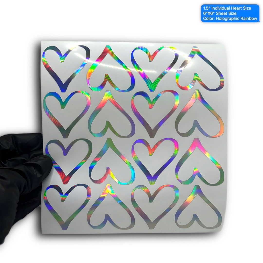 Holographic Heart Sticker Sheet | Heart Decals/ Heart Stickers/ Tumbler ...