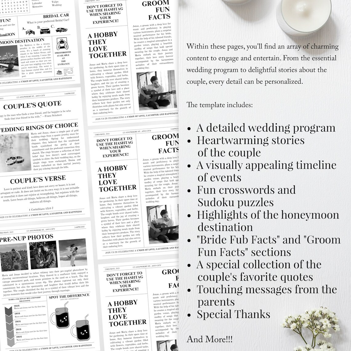 Newspaper-style Wedding Program Template, Editable Infographic Design ...