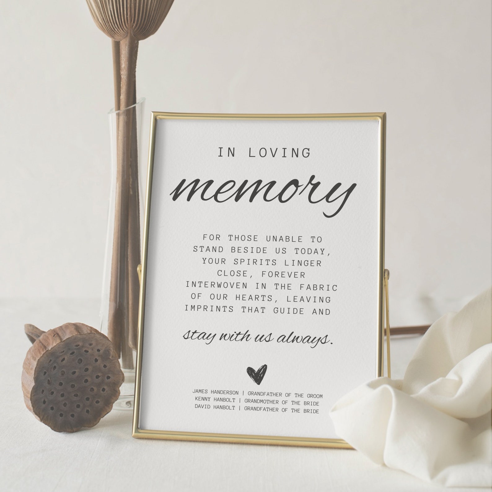 Forever Remembered: in Loving Memory Sign Template minimalist Wedding ...