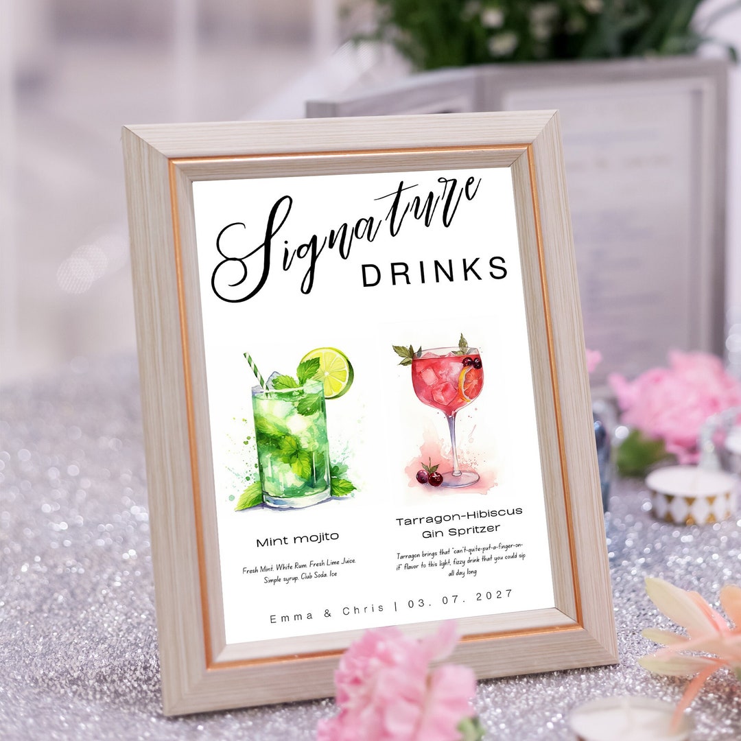 Signature Drinks Sign Template Signature Cocktail Sign - Etsy