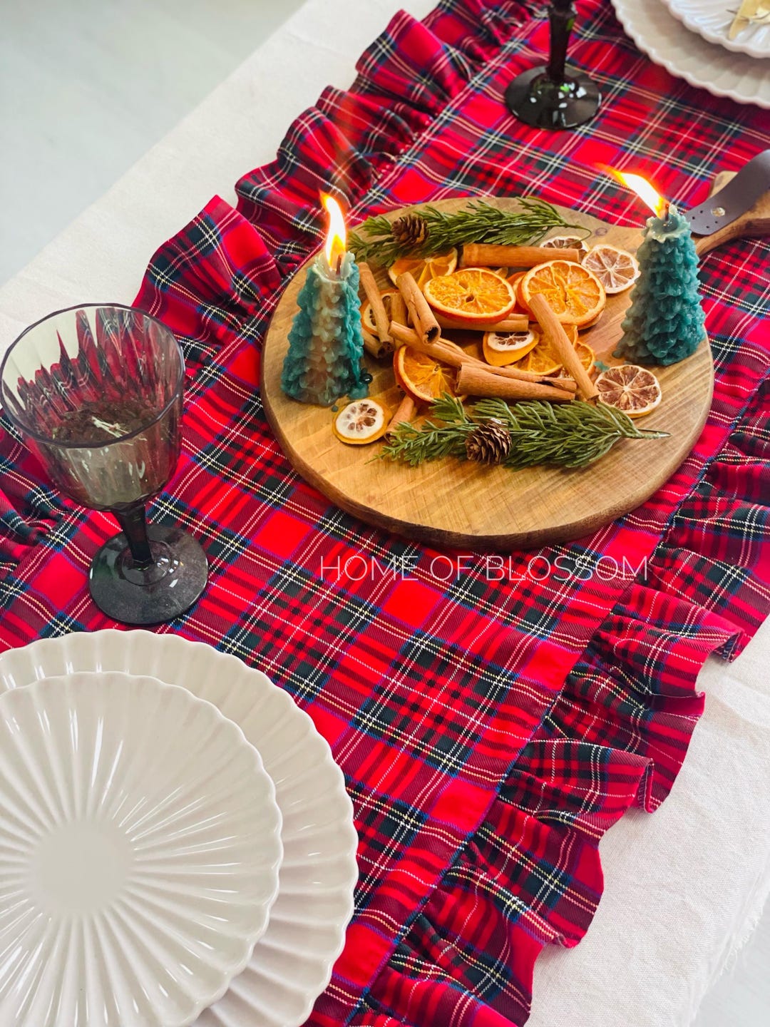 Christmas Table Runner,scottish Table Runner With Ruffle, Rustic Cabin ...