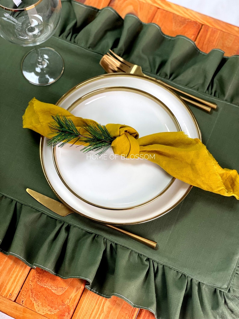 Ruffled Natural Linen Table Runner,farmhouse Linen Table Runner With ...