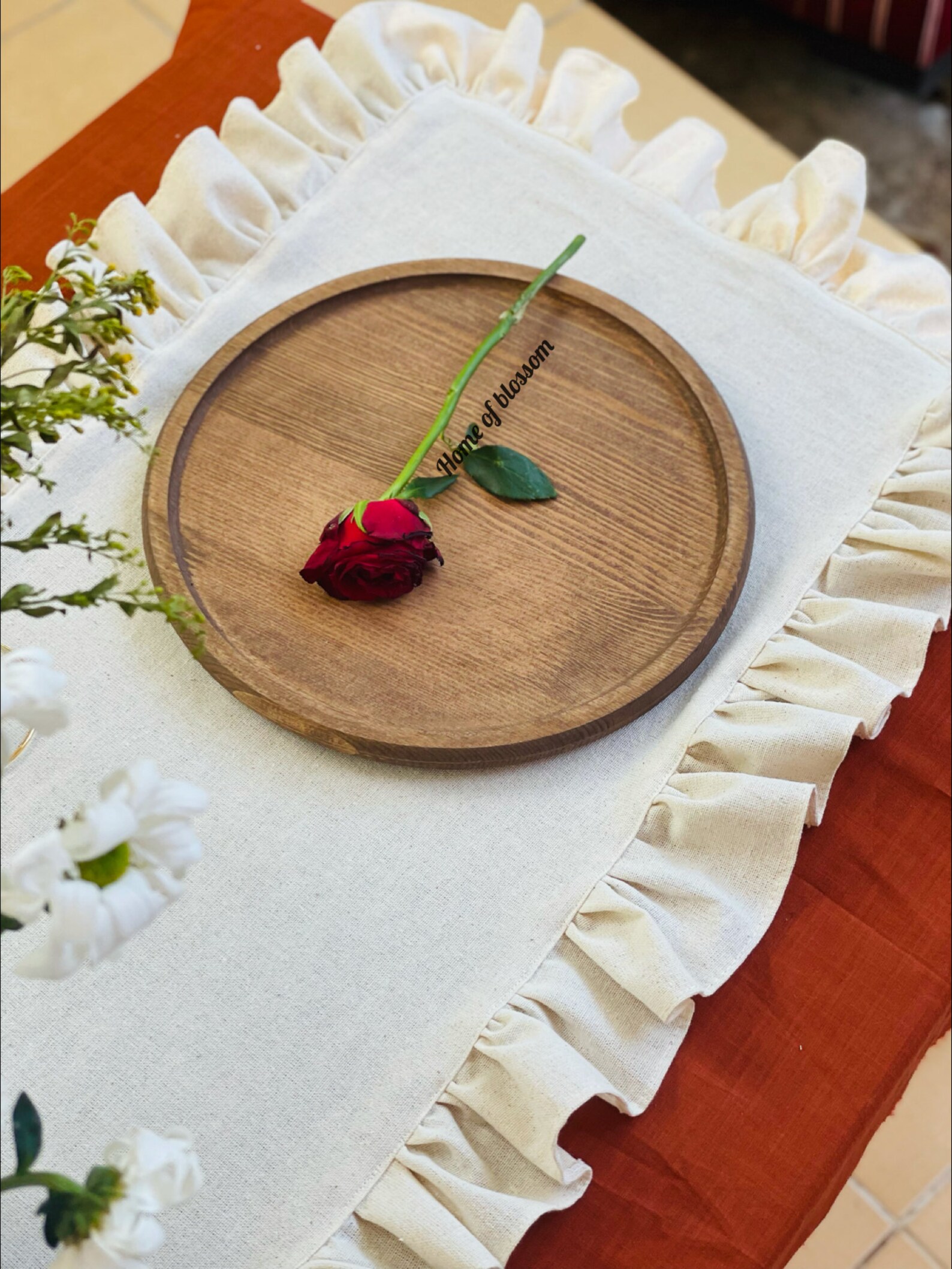 Ruffled Natural Linen Table Runner,farmhouse Linen Table Runner With ...