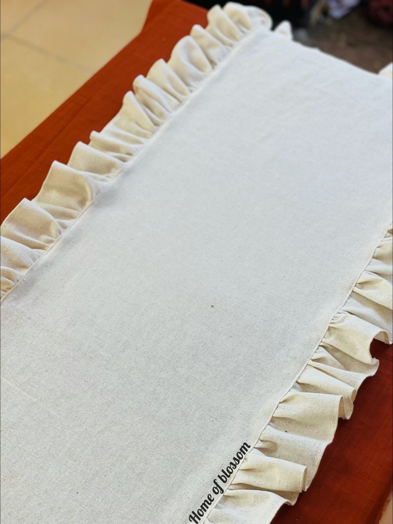 Ruffled Natural Linen Table Runner,farmhouse Linen Table Runner With ...