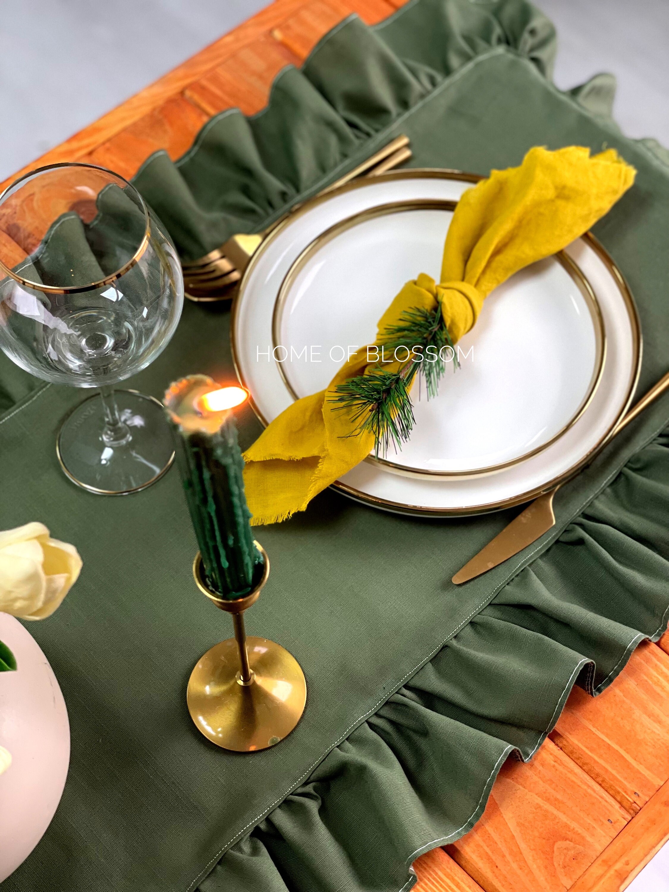 Ruffled Natural Linen Table Runner,farmhouse Linen Table Runner With ...