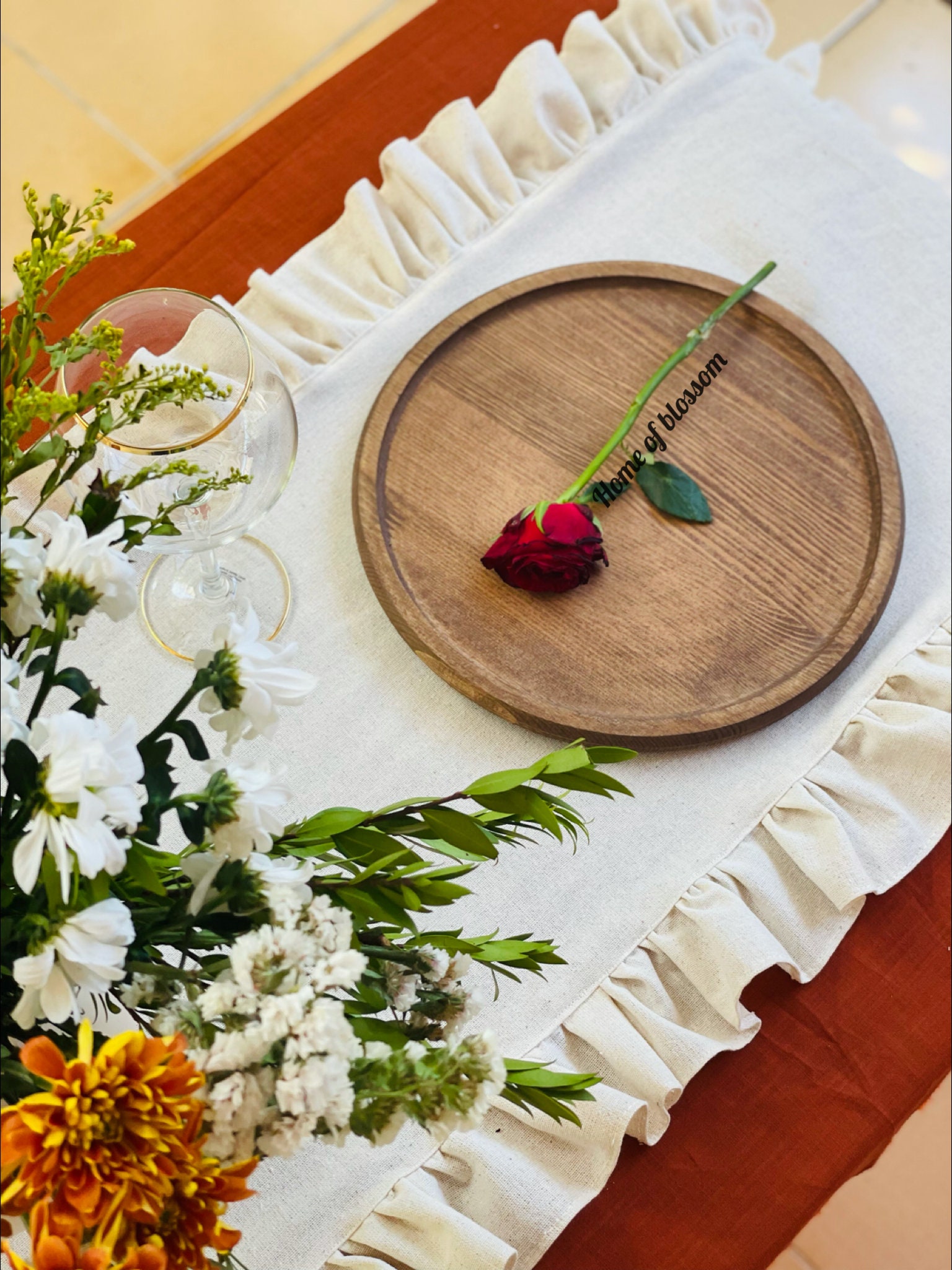 Ruffled Natural Linen Table Runner,farmhouse Linen Table Runner With ...