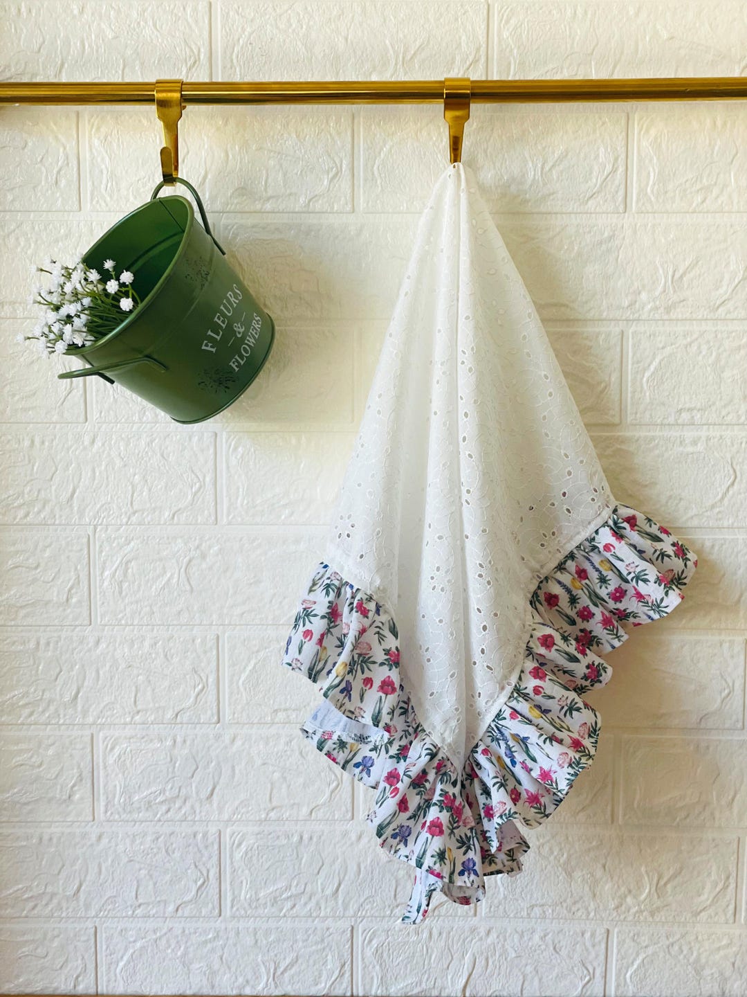 French Lace and Linen Ruffled Kitchen Towels,ruffle Lace Tea Towels ...