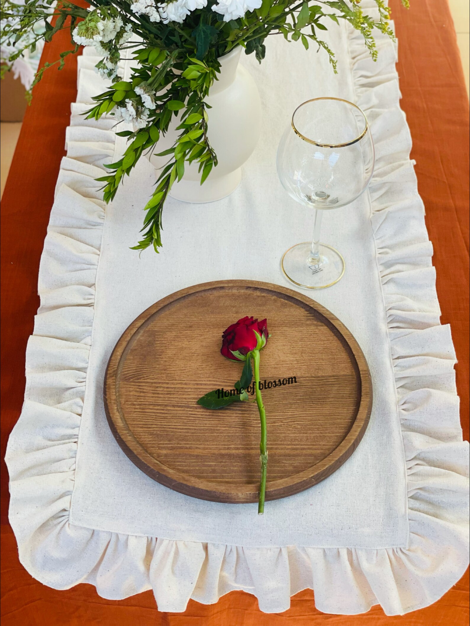 Ruffled Natural Linen Table Runner,farmhouse Linen Table Runner With ...