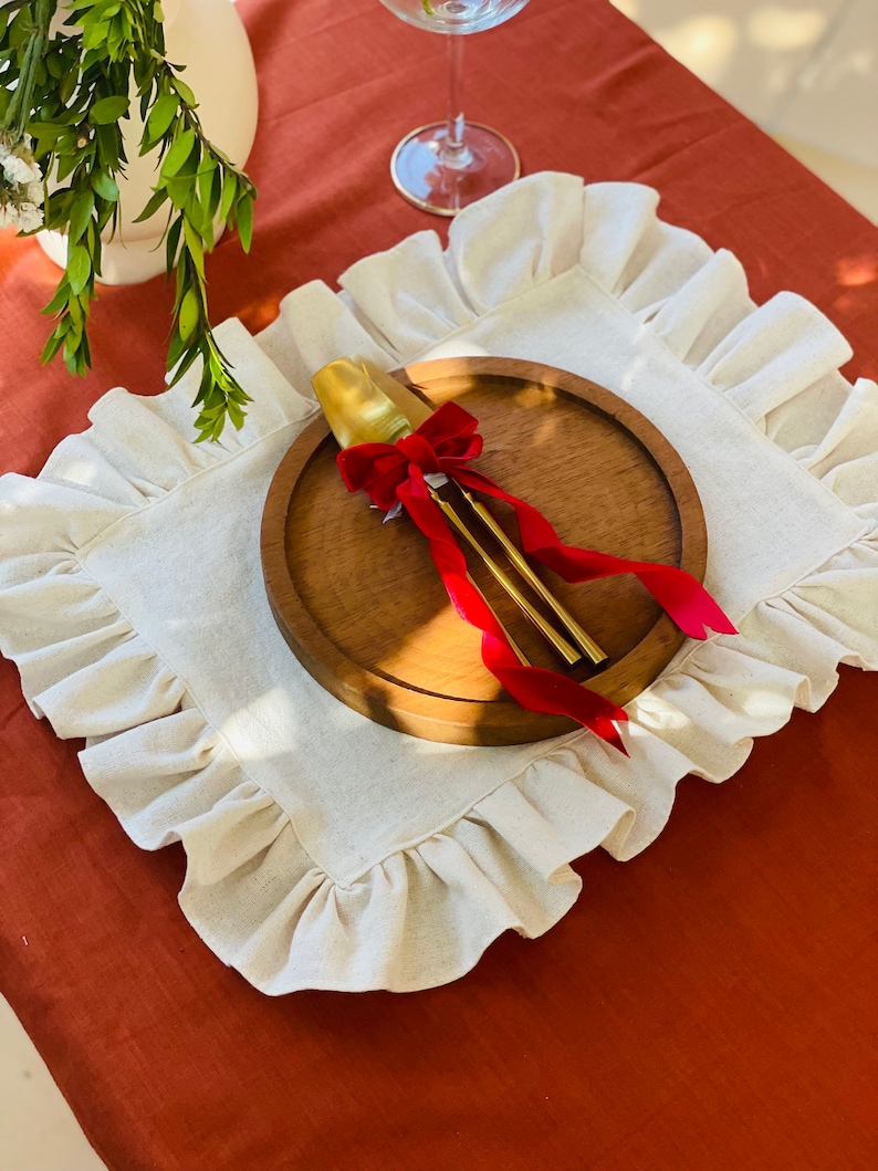 Ruffled Regtangle Cream Color Washed Linen Placemats,softened Ruffle ...