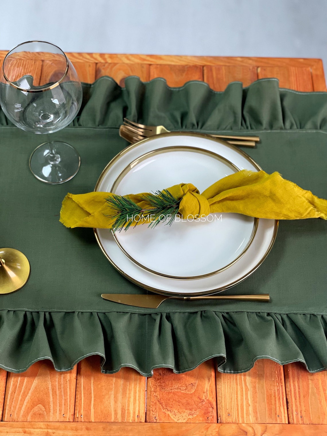 Ruffled Natural Linen Table Runner,farmhouse Linen Table Runner With ...