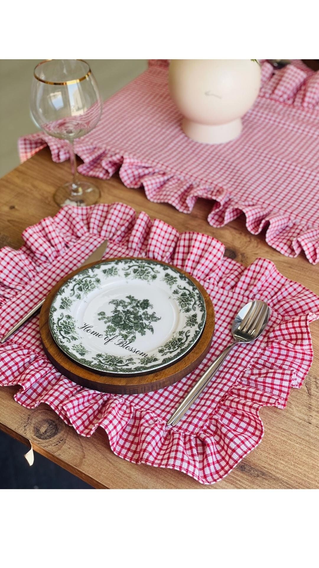Red Gingham Linen Placemat: Rustic Ruffle Edge, Christmas Decor - Etsy